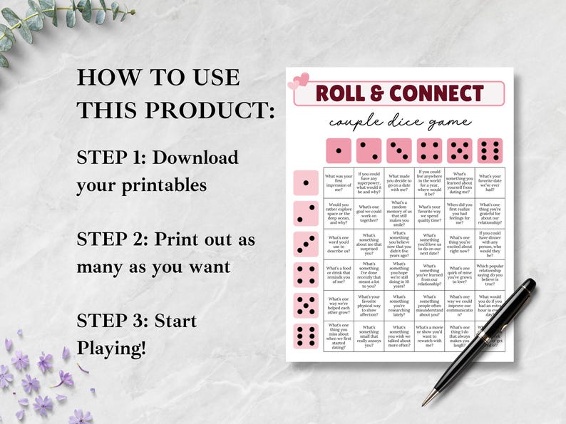 Couples Dice Game Printable, Couple Date Night Game, Romantic Gift for ...