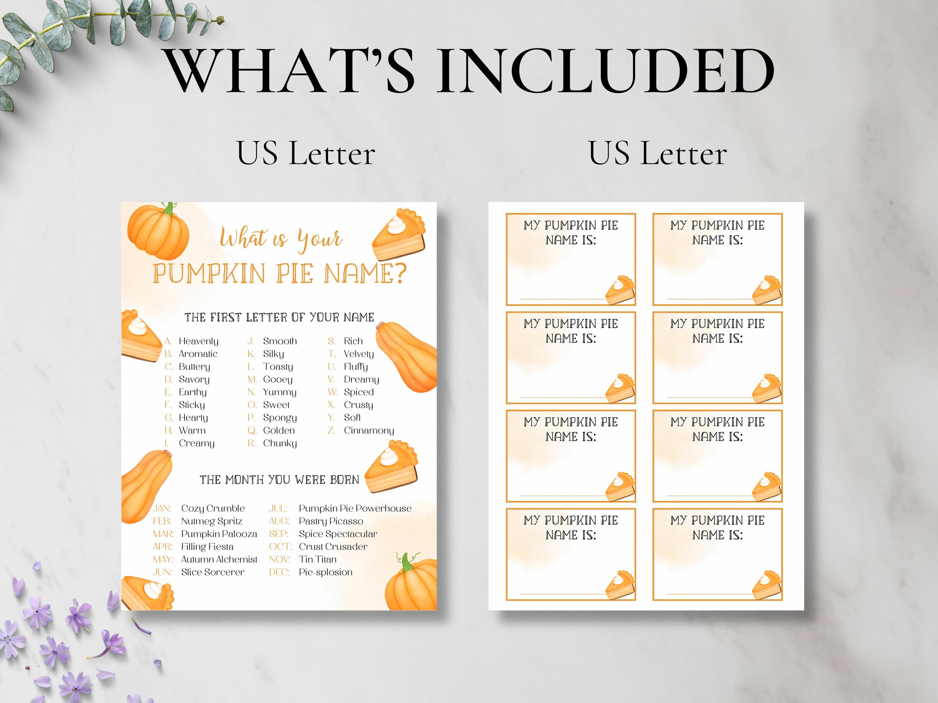 What's Your Pumpkin Pie Name Game With Name Tags, Pumpkin Games, Office ...