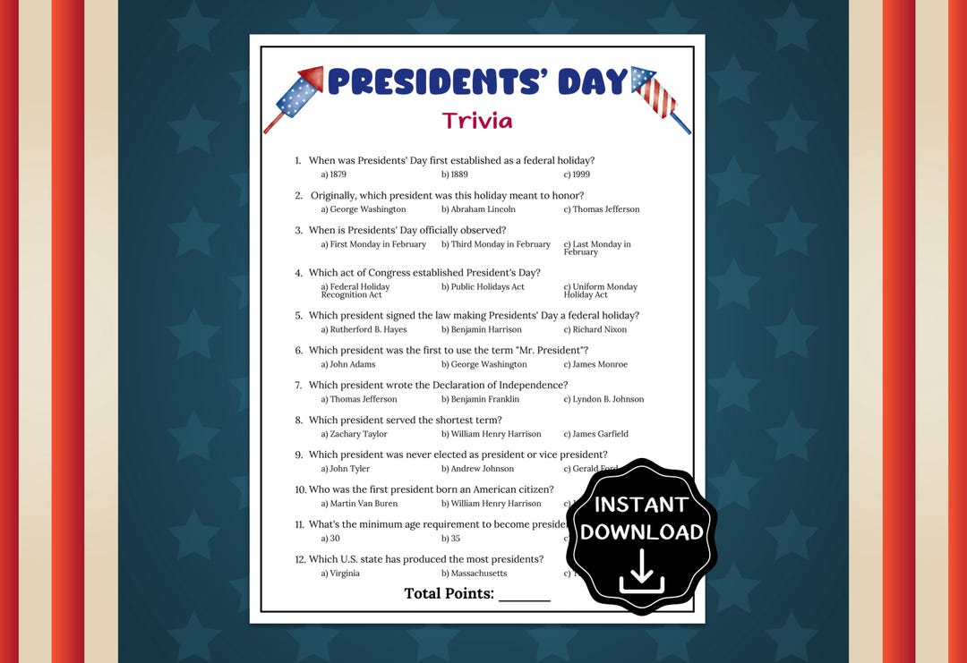 Presidents Day Trivia, Presidents Day Games, Presidents Day Printables ...