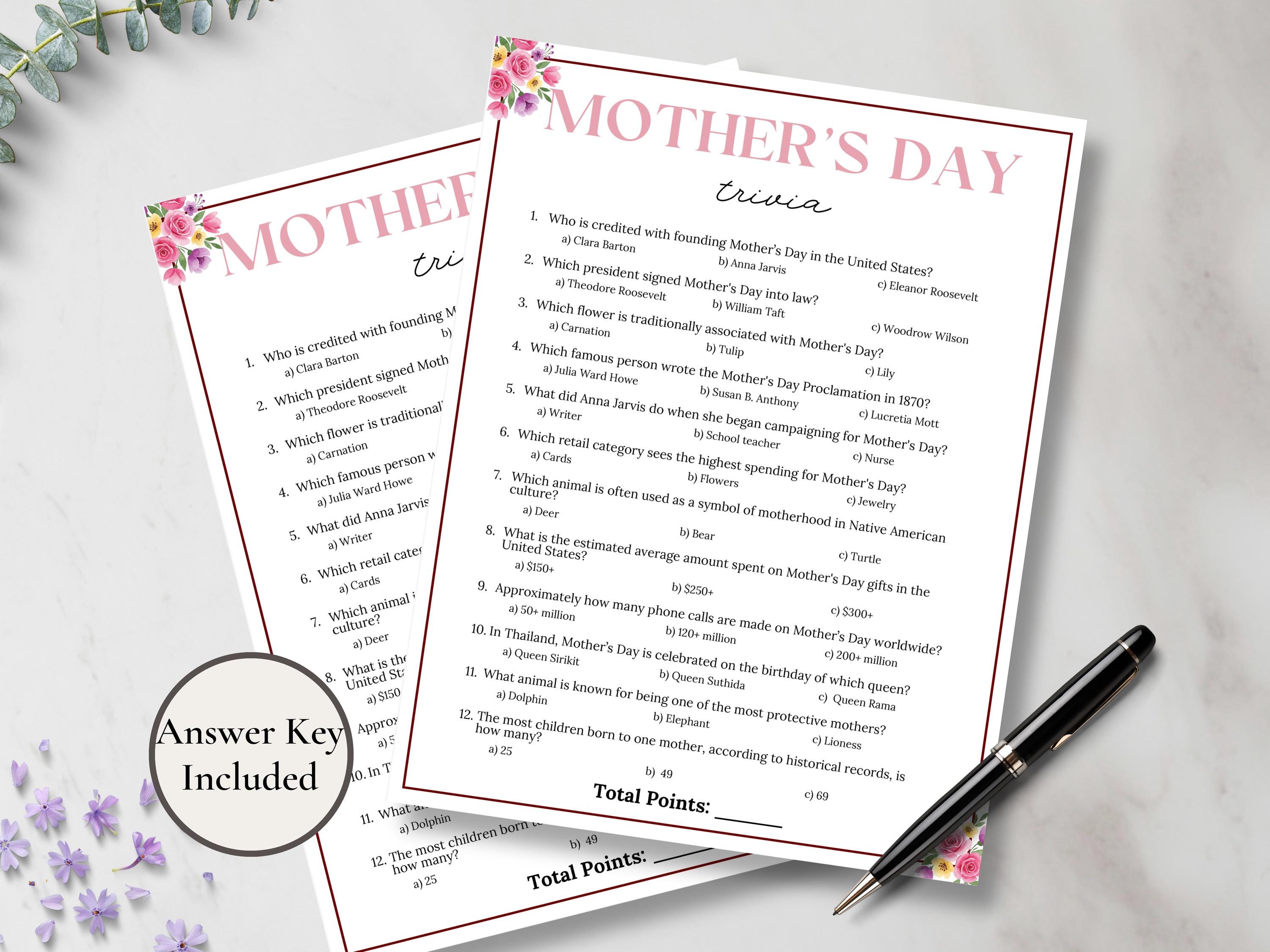 Mother's Day Trivia, Mother's Day Game, Mother's Day Activities for ...