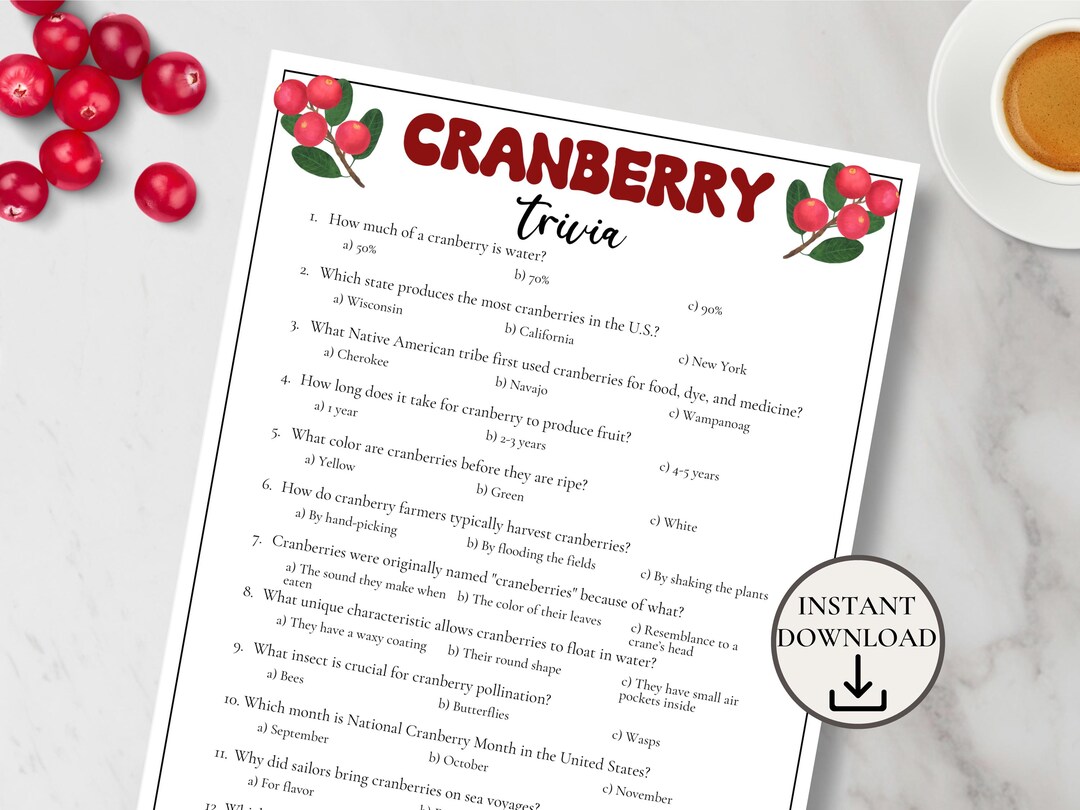 Cranberry Trivia Game, Thanksgiving Trivia for Kids & Adults ...