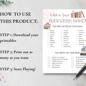 What's Your Bookworm Name With Name Tags, Book Club Games Printable ...