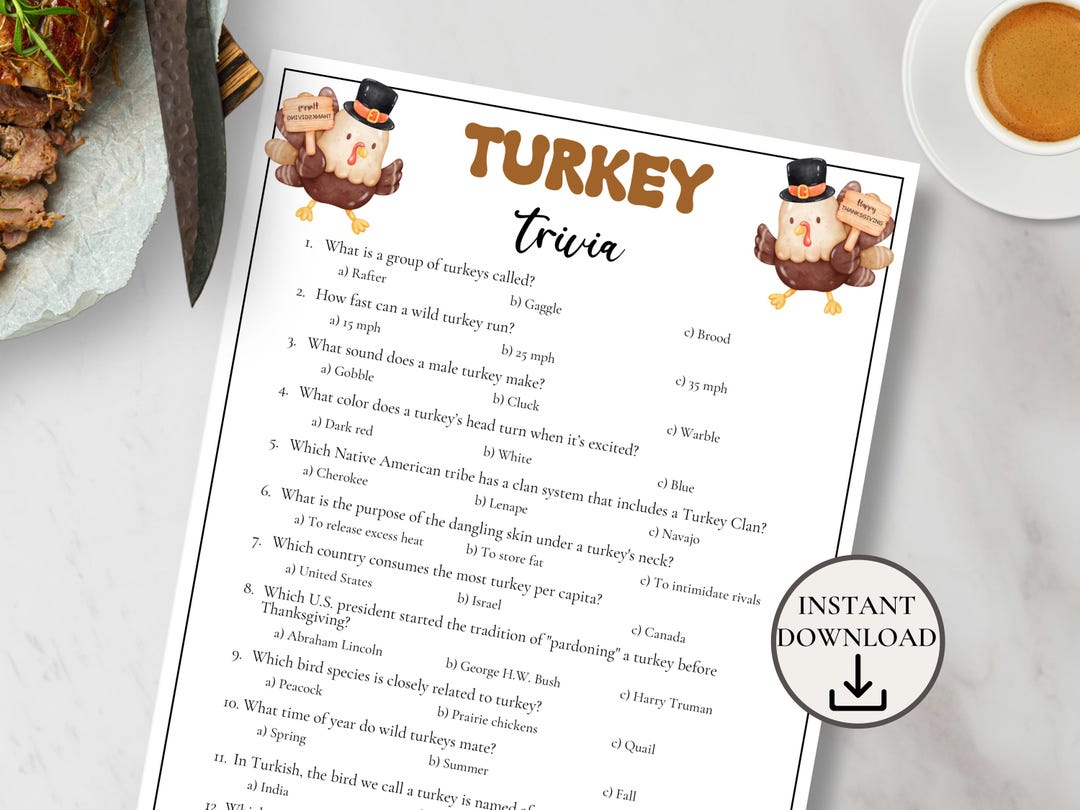 Turkey Trivia Game, Thanksgiving Trivia Game for Kids & Adults ...