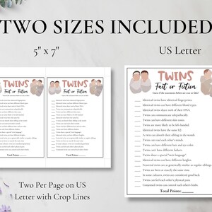 Twins Trivia Baby Shower Game, Printable Twin True False Game, Fun Baby ...