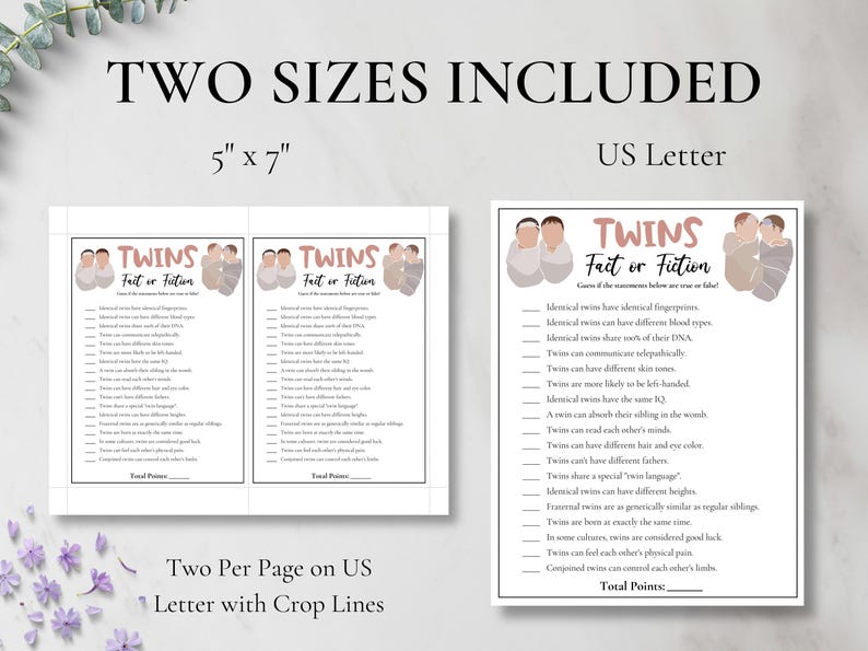 Twins Trivia Baby Shower Game, Printable Twin True False Game, Fun Baby ...