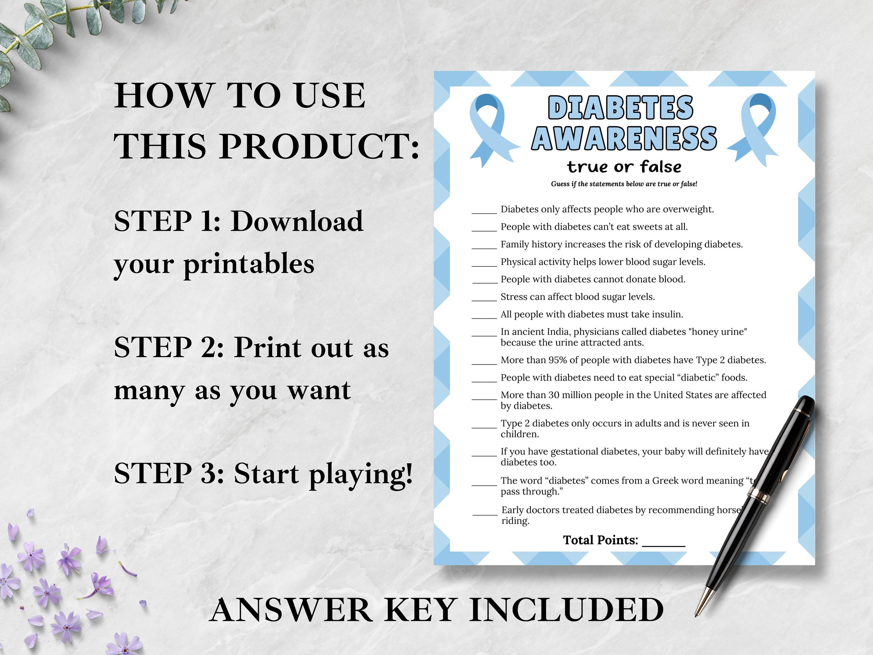 Diabetes Awareness Trivia Game, Diabetes Day Activity for Kids & Adults ...