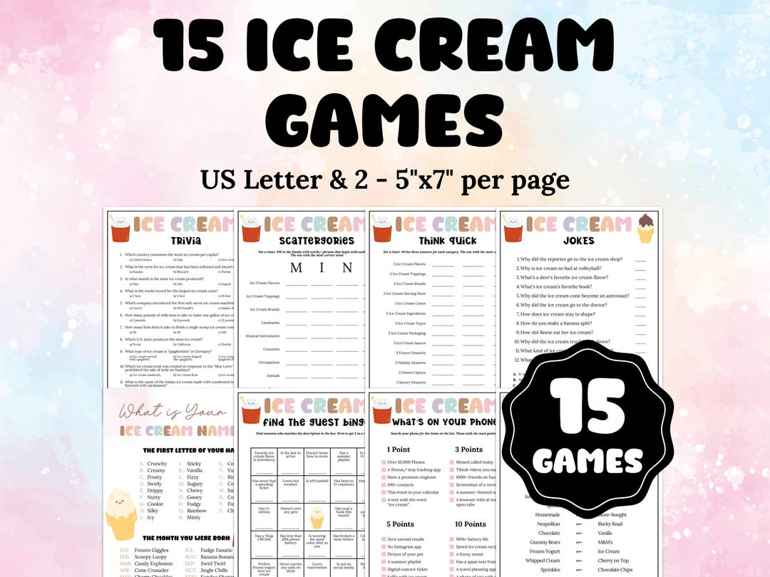 Ice Cream Games Bundle, Ice Cream Party Games, Ice Cream Day Activity ...