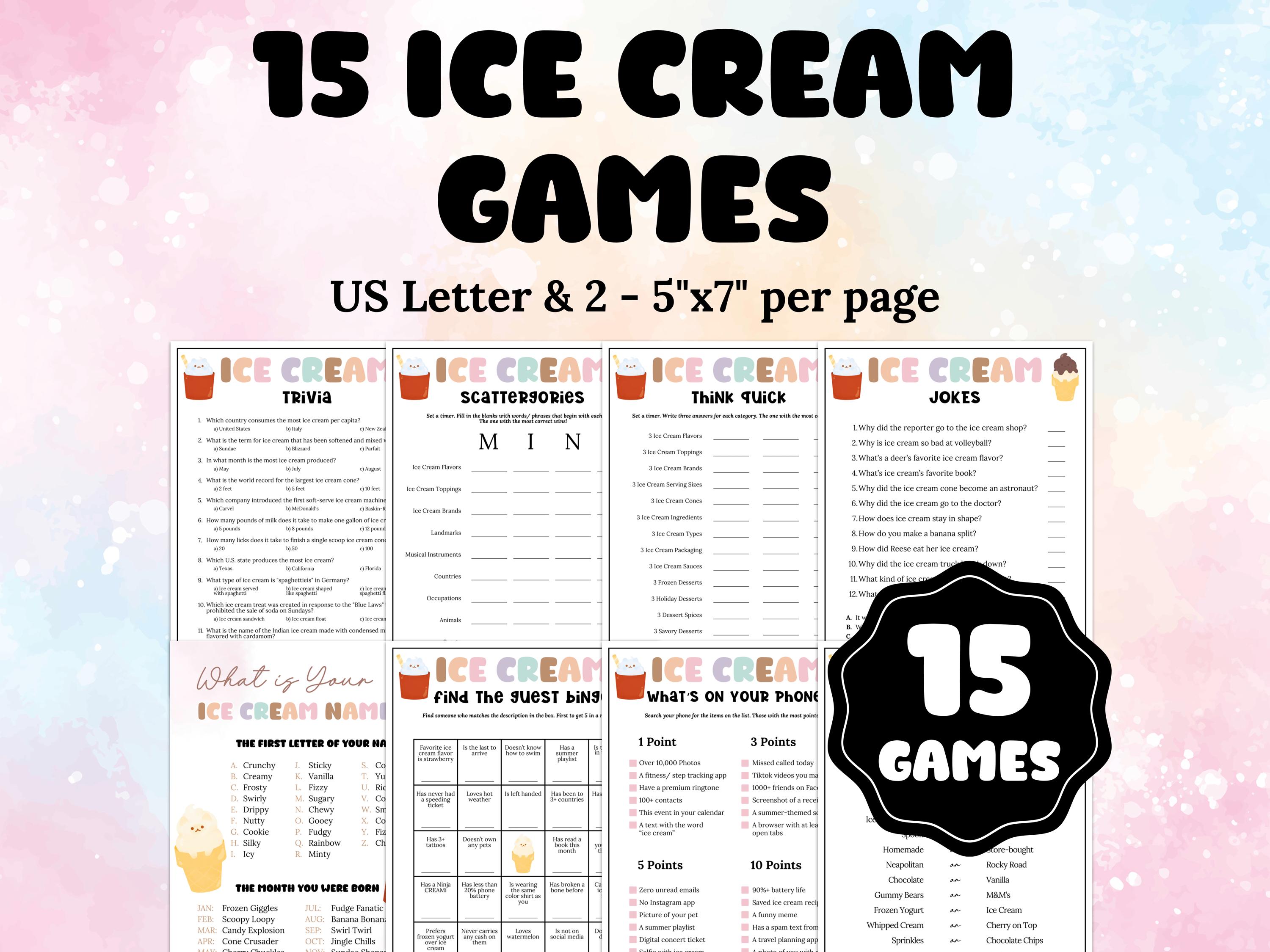 Ice Cream Games Bundle, Ice Cream Party Games, Ice Cream Day Activity ...