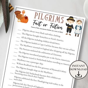 Pilgrims Fact or Fiction Game, Friendsgiving Party Game, Thanksgiving ...