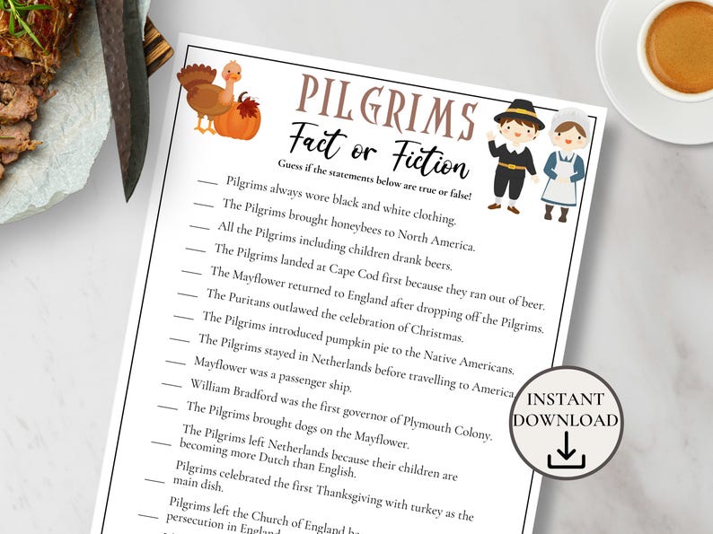 Pilgrims Fact or Fiction Game, Friendsgiving Party Game, Thanksgiving ...