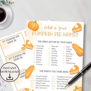 What's Your Pumpkin Pie Name Game With Name Tags, Pumpkin Games, Office ...