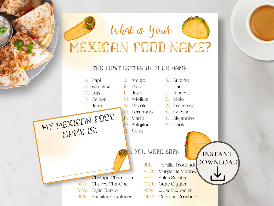 What's Your Mexican Food Name, Mexican Food Party Game for Kids ...