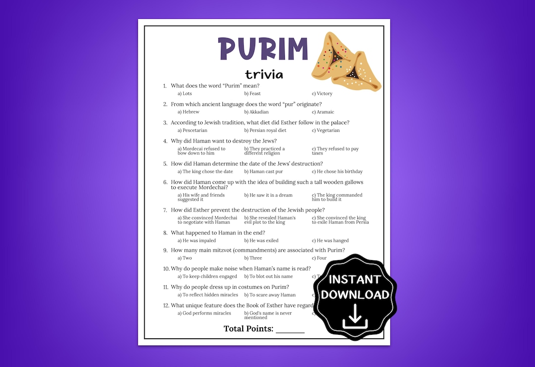 Purim Trivia Game, Purim Games, Purim Activity for Kids & Adults ...