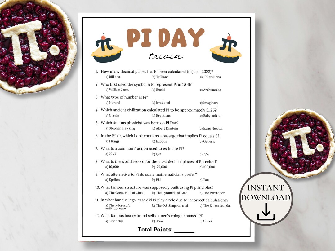 Pi Day Trivia Game, Pi Day Activities for Kids & Adults, Pi Day Party, Fun Pi Day Games,math ...
