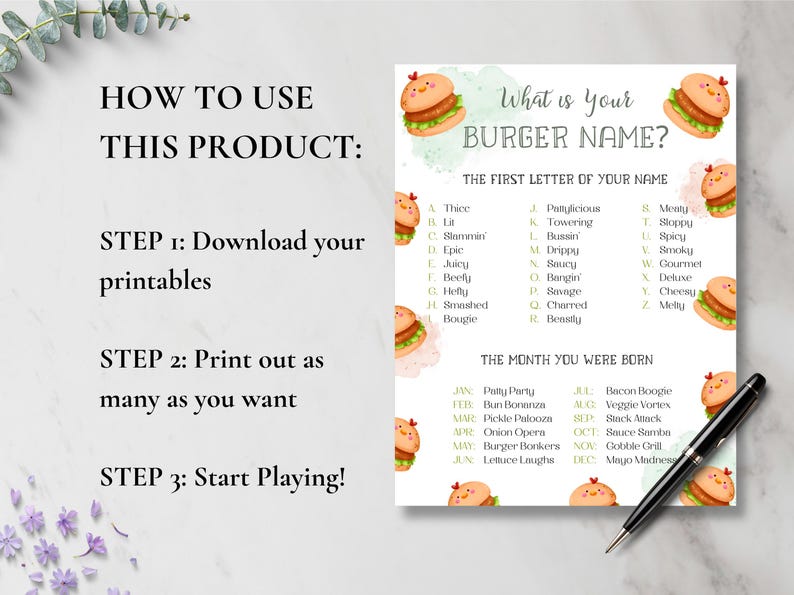 What's Your Burger Name With Name Tags, BBQ Party Game, BBQ Baby Shower ...