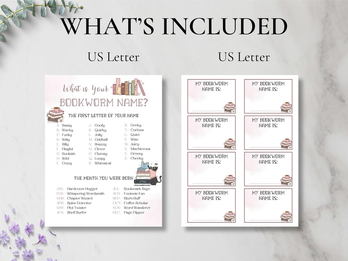 What's Your Bookworm Name With Name Tags, Book Club Games Printable ...