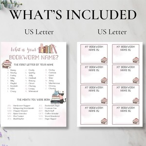 What's Your Bookworm Name With Name Tags, Book Club Games Printable ...