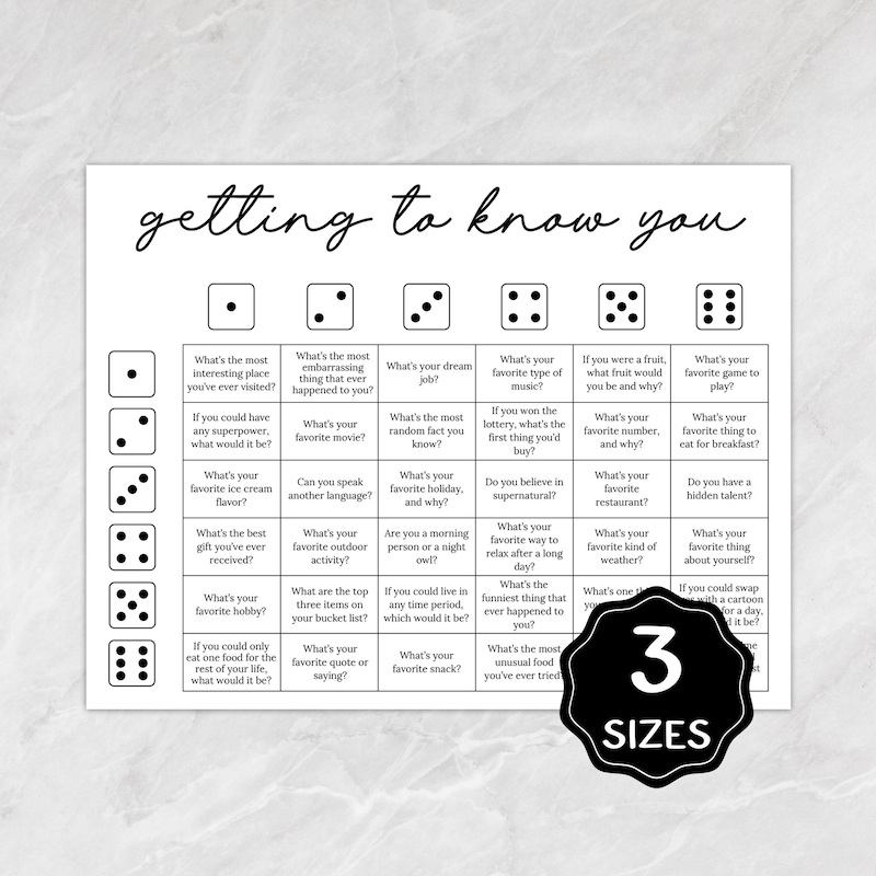 Getting to Know You Dice Game - Etsy