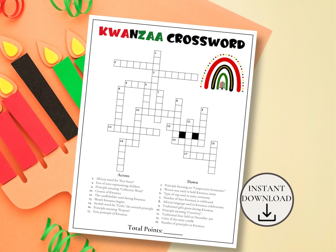 Kwanzaa Crossword, Printable Kwanzaa Party Games for Kids & Adults ...