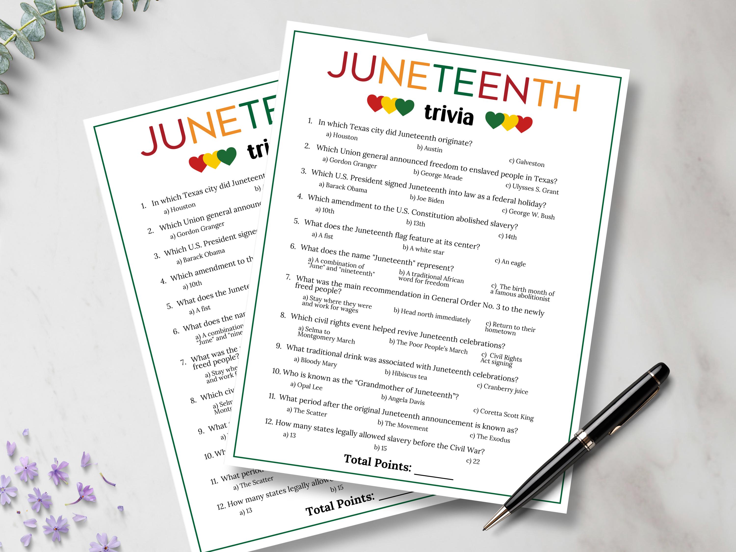Juneteenth Trivia Game, Juneteenth Games Printable, Juneteenth ...