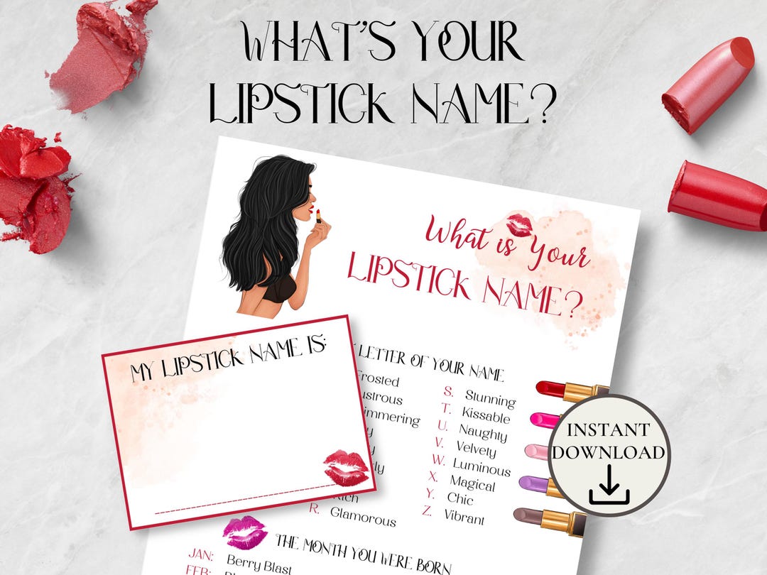 What's Your Lipstick Name With Name Tags, Bridal Shower Games for ...