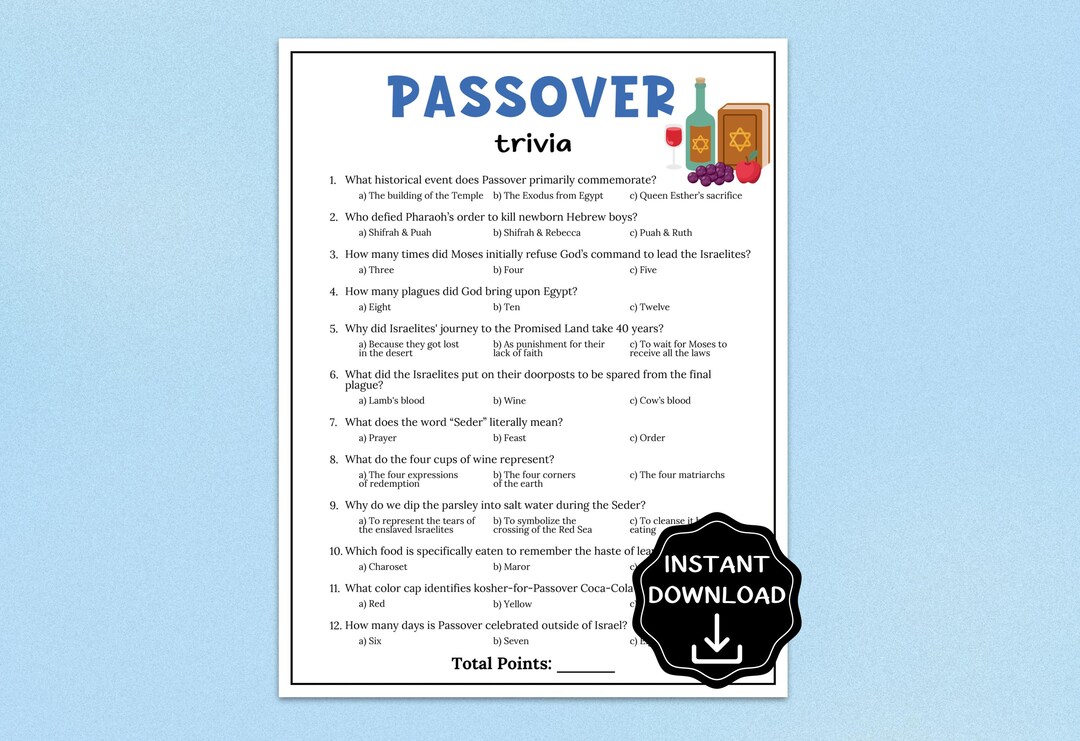 Passover Trivia Game, Passover Games, Passover Bible Class Activity for ...