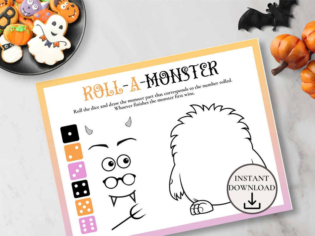 Roll A Monster Printable Game, Halloween Monster Game for Kids, Monster ...