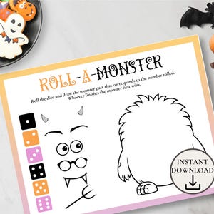 Roll A Monster Printable Game, Halloween Monster Game for Kids, Monster ...
