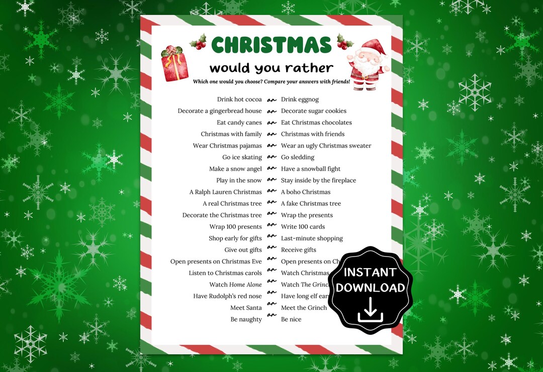 Christmas Would You Rather Game, Fun Christmas Games for Kids & Adults ...