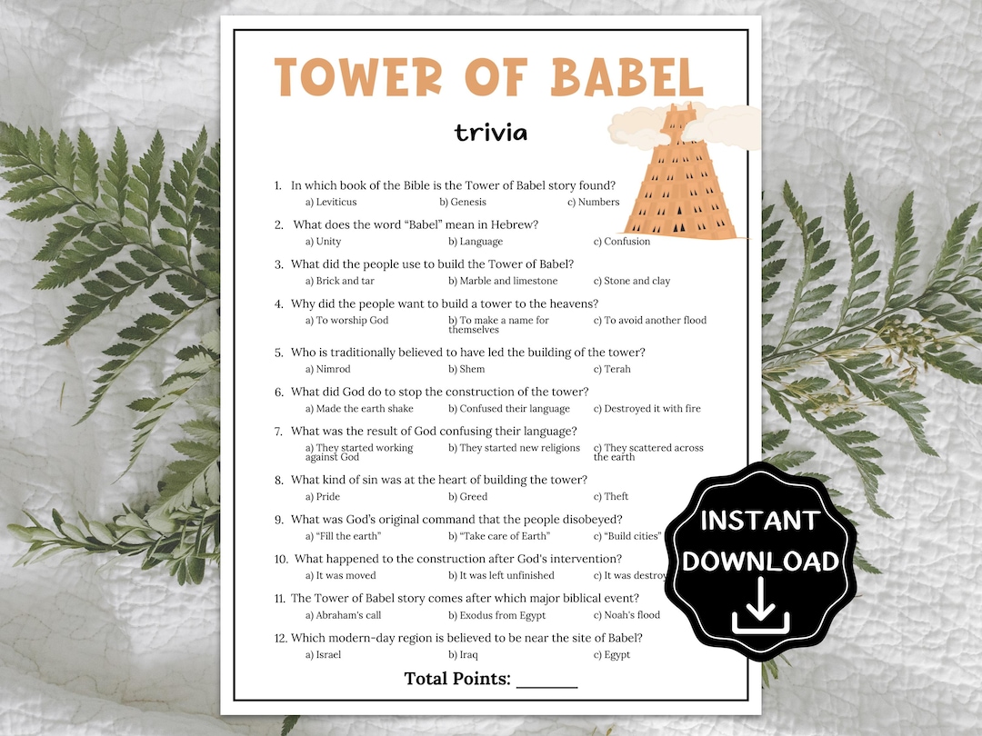 Tower of Babel Trivia Game, Sunday School Bible Games for Kids, Tower ...
