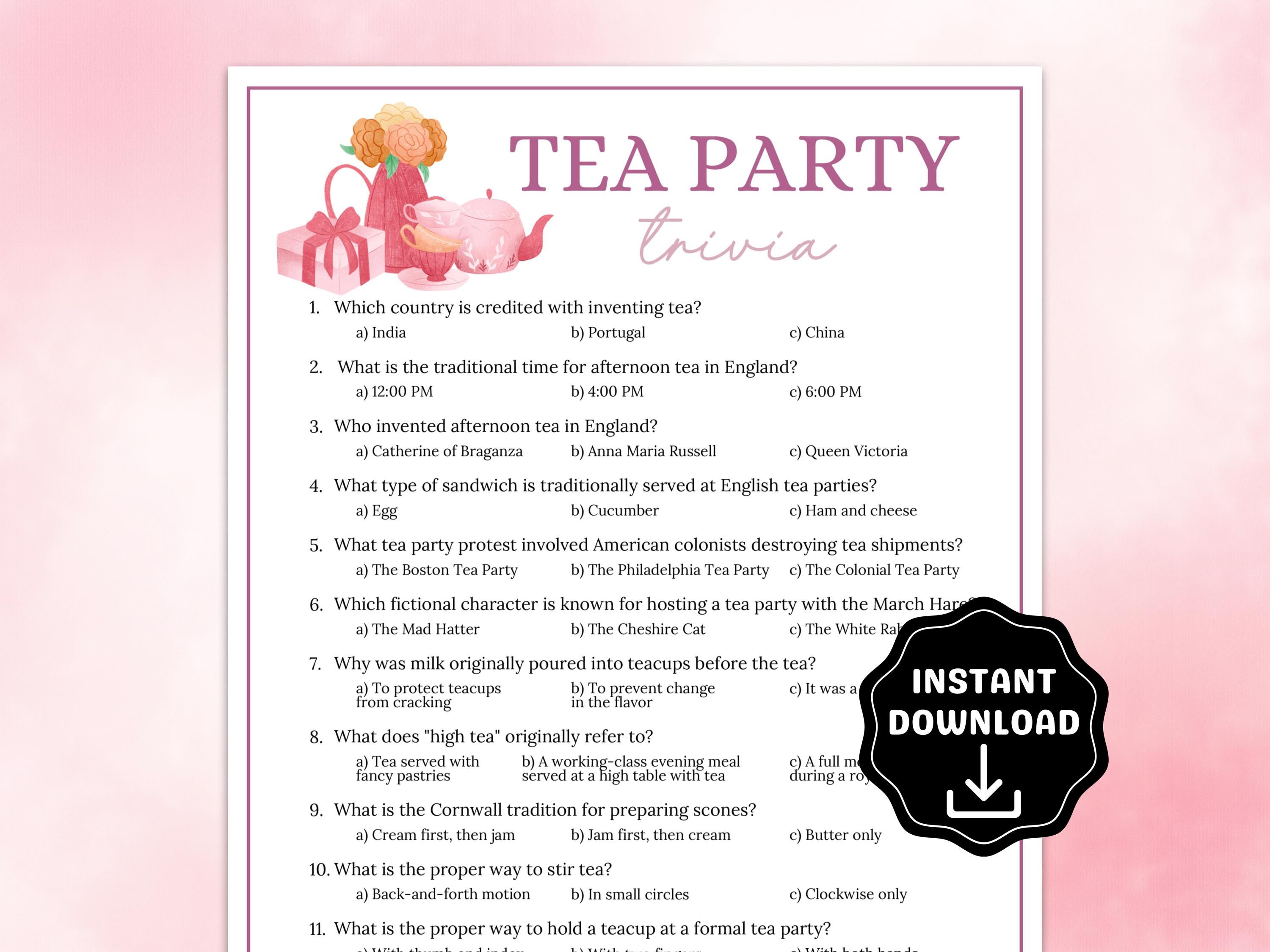 Tea Party Trivia Game, Tea Party Game, Ladies Luncheon Game,tea Party ...