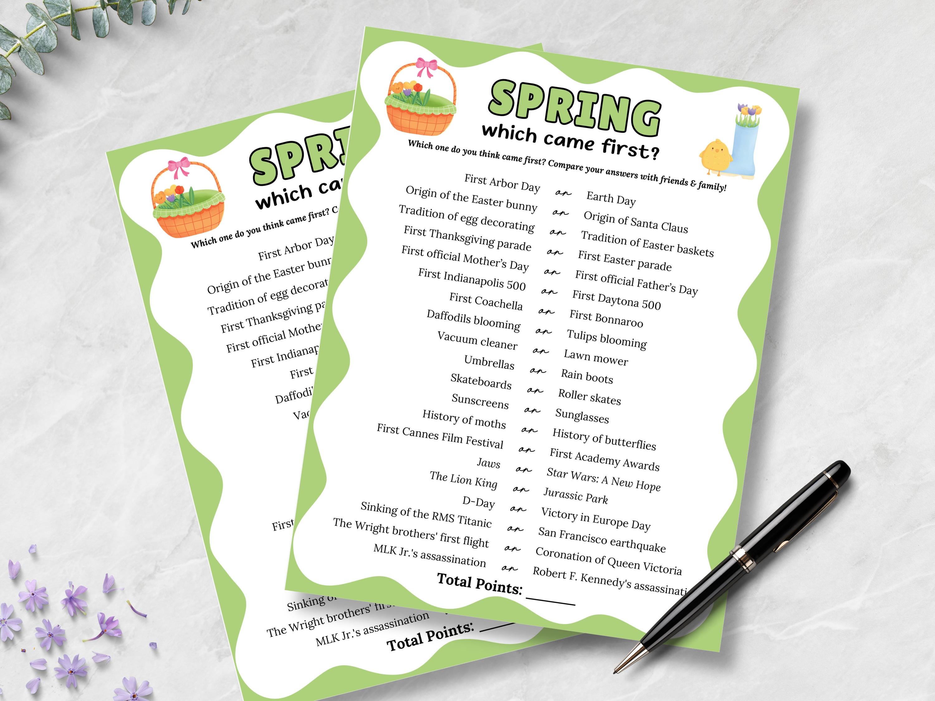 Spring Trivia Game, Which Came First Spring Game, Spring Party Games ...