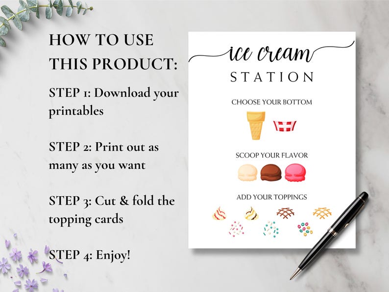 Ice Cream Bar Sign With Table Cards, Ice Cream Birthday Sign, Ice Cream ...