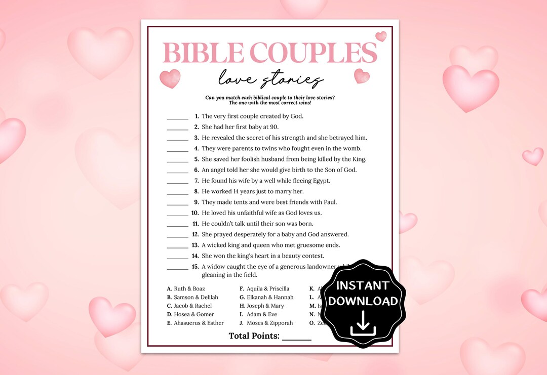 Bible Couples Trivia Game, Couples of the Bible Game, Christian ...