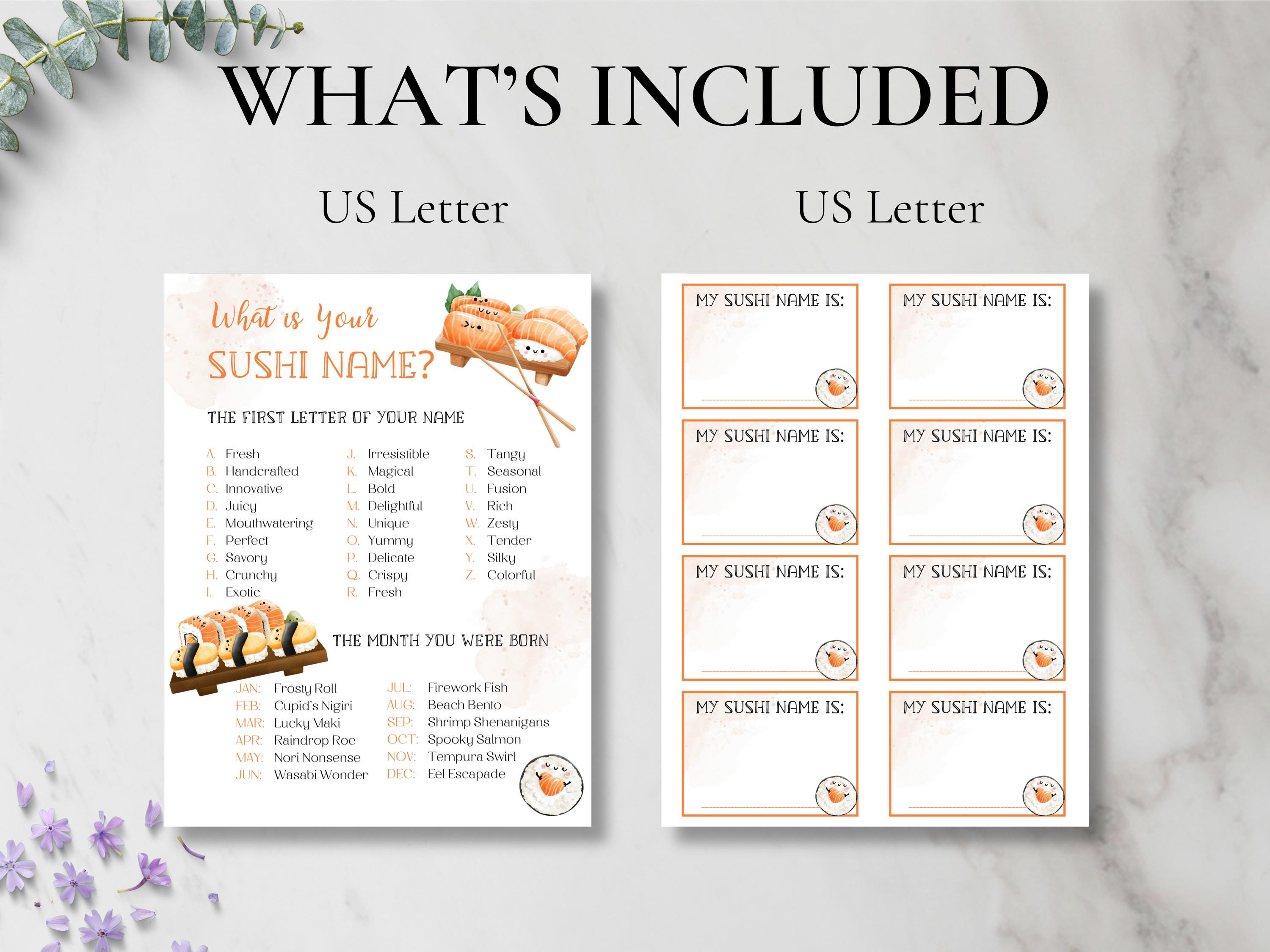 What's Your Sushi Name With Name Tags, Sushi Party, Fun Printable Game ...