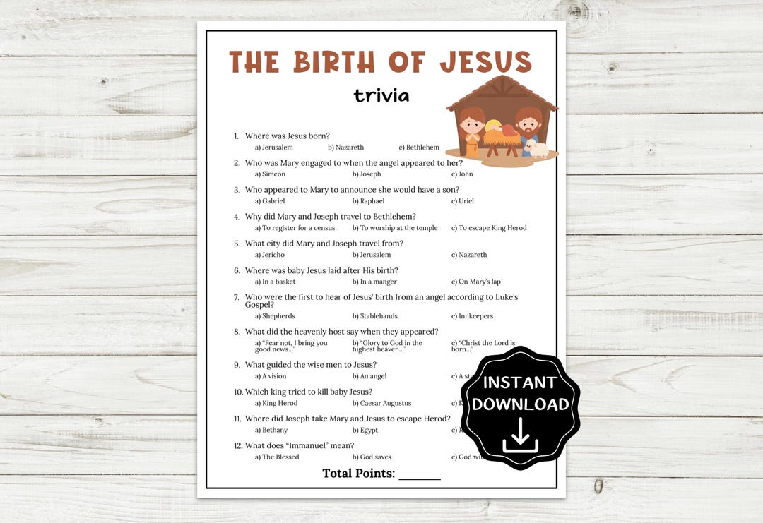 Christmas Bible Trivia Game, Christmas Nativity Trivia for Kids ...