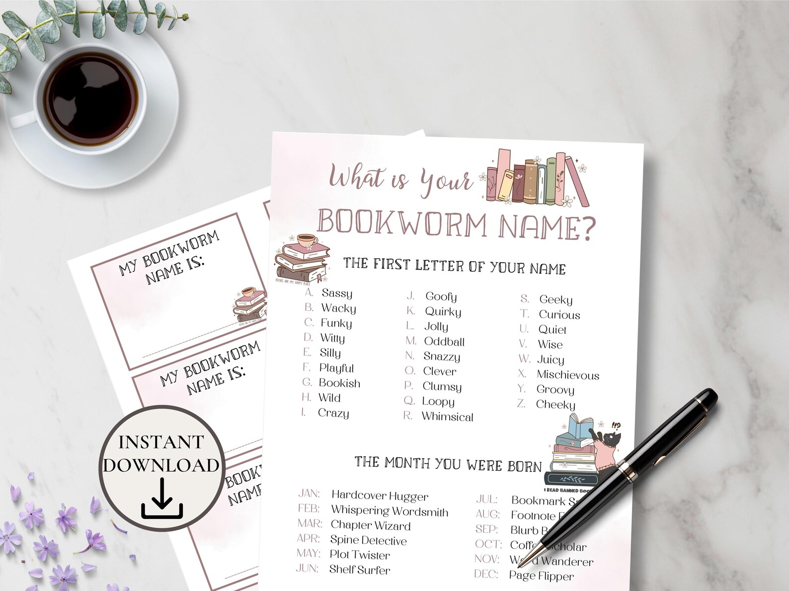 What's Your Bookworm Name With Name Tags, Book Club Games Printable ...