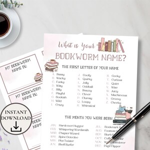 What's Your Bookworm Name With Name Tags, Book Club Games Printable ...