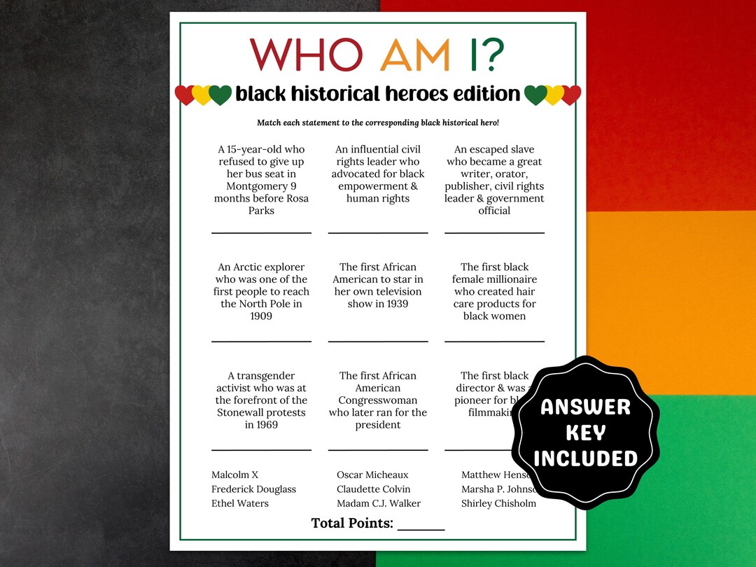 Juneteenth Trivia Game, African American Heroes Match up Game ...