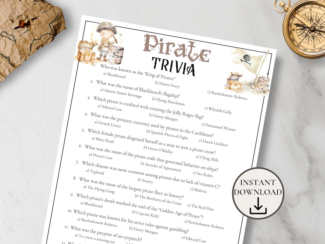 Pirate Trivia Game, Pirate Theme Party Game for Kids & Adults, Pirate ...