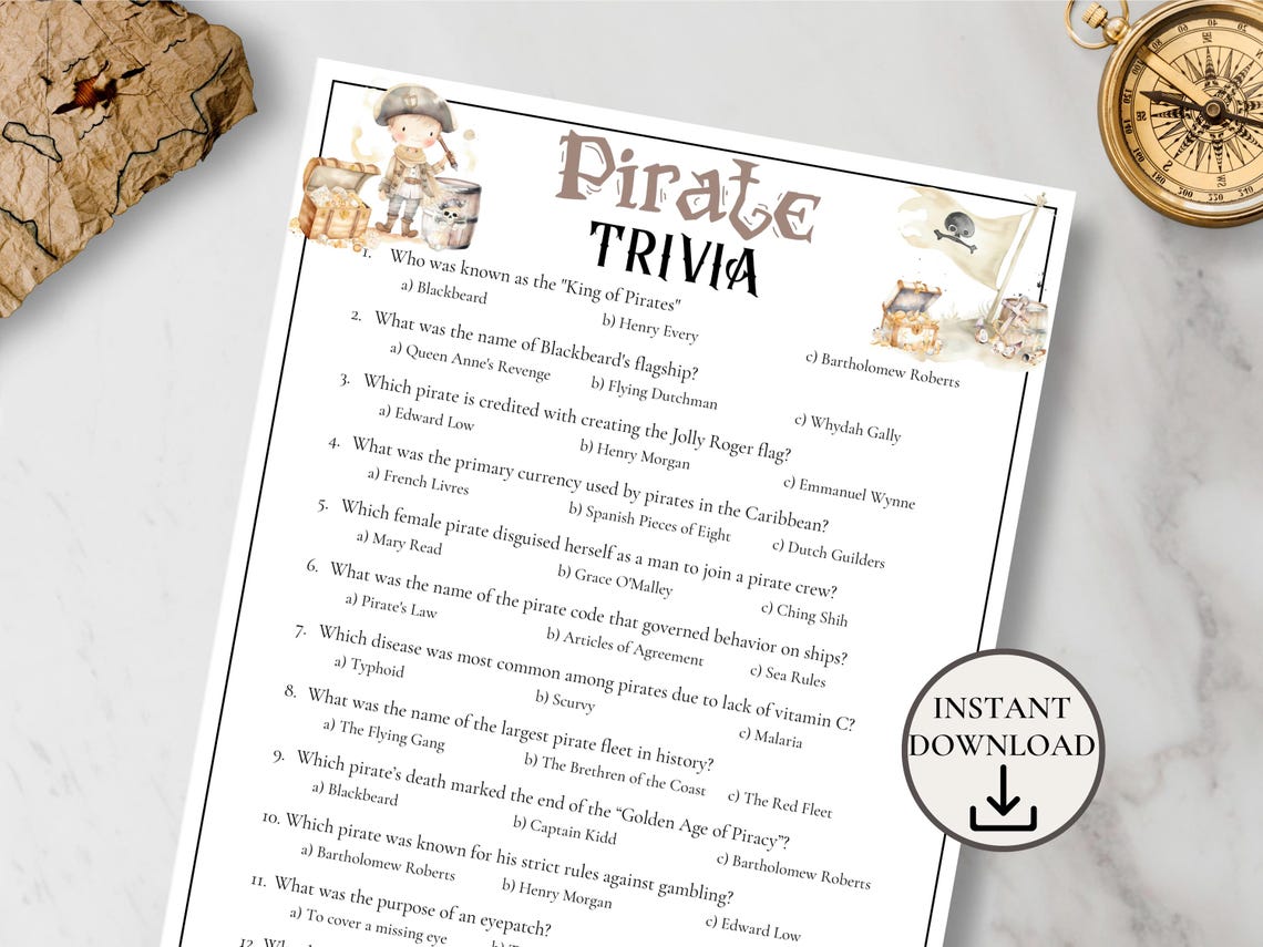 Pirate Trivia Game, Pirate Theme Party Game for Kids & Adults, Pirate ...