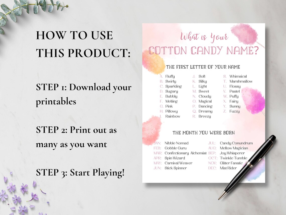 What's Your Cotton Candy Name Game With Name Tags, Fun Cotton Candy ...