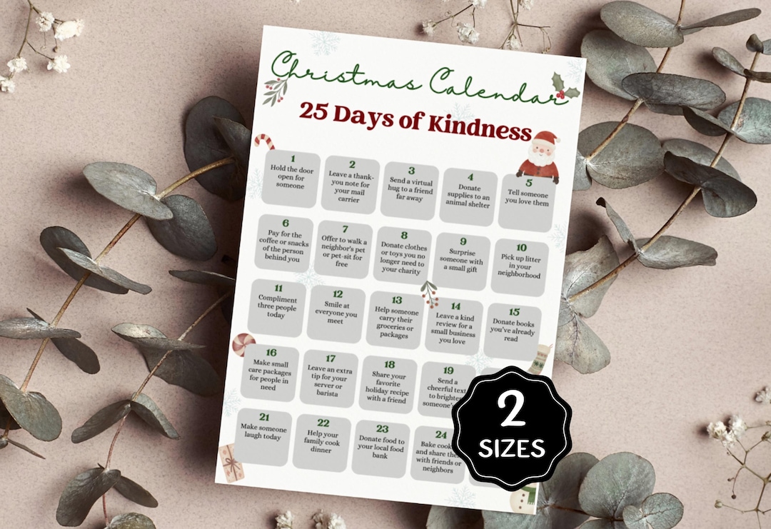 Act of Kindness Advent Calendar, 25 Days of Kindness Calendar ...