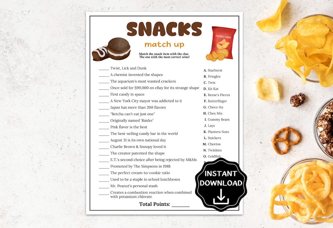 Snack Food Trivia Game, Snack Slogan Quiz, Snack Party Game for Kids ...