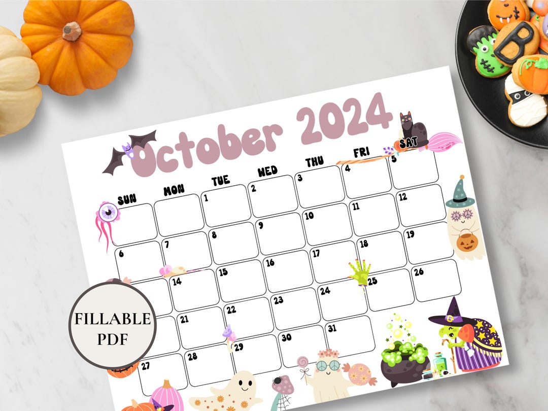 FILLABLE October Calendar 2024, Printable Halloween 2024 Calendar ...