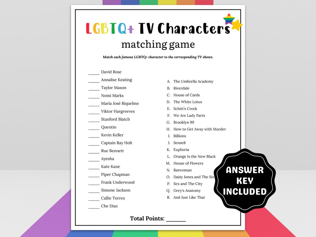 Pride Games, LGBTQ+ TV Characters Matching Game, Pride Party Ideas, Gay ...