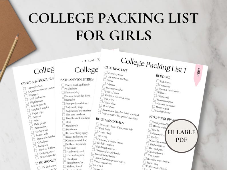 College Packing List for Girls, Dorm Room Checklist for College ...