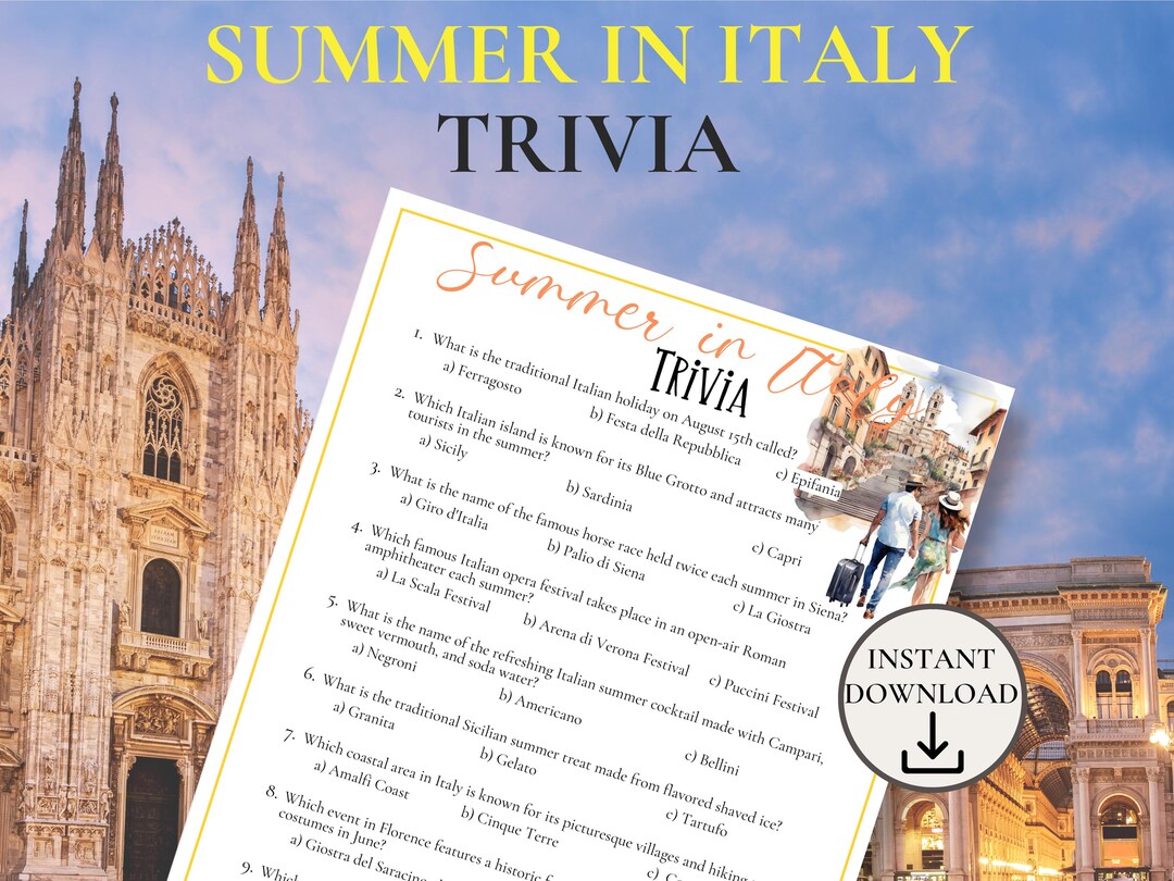 Summer in Italy Trivia Game, Italian Theme Birthday Party Game, Fun ...