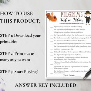 Pilgrims Fact or Fiction Game, Friendsgiving Party Game, Thanksgiving ...