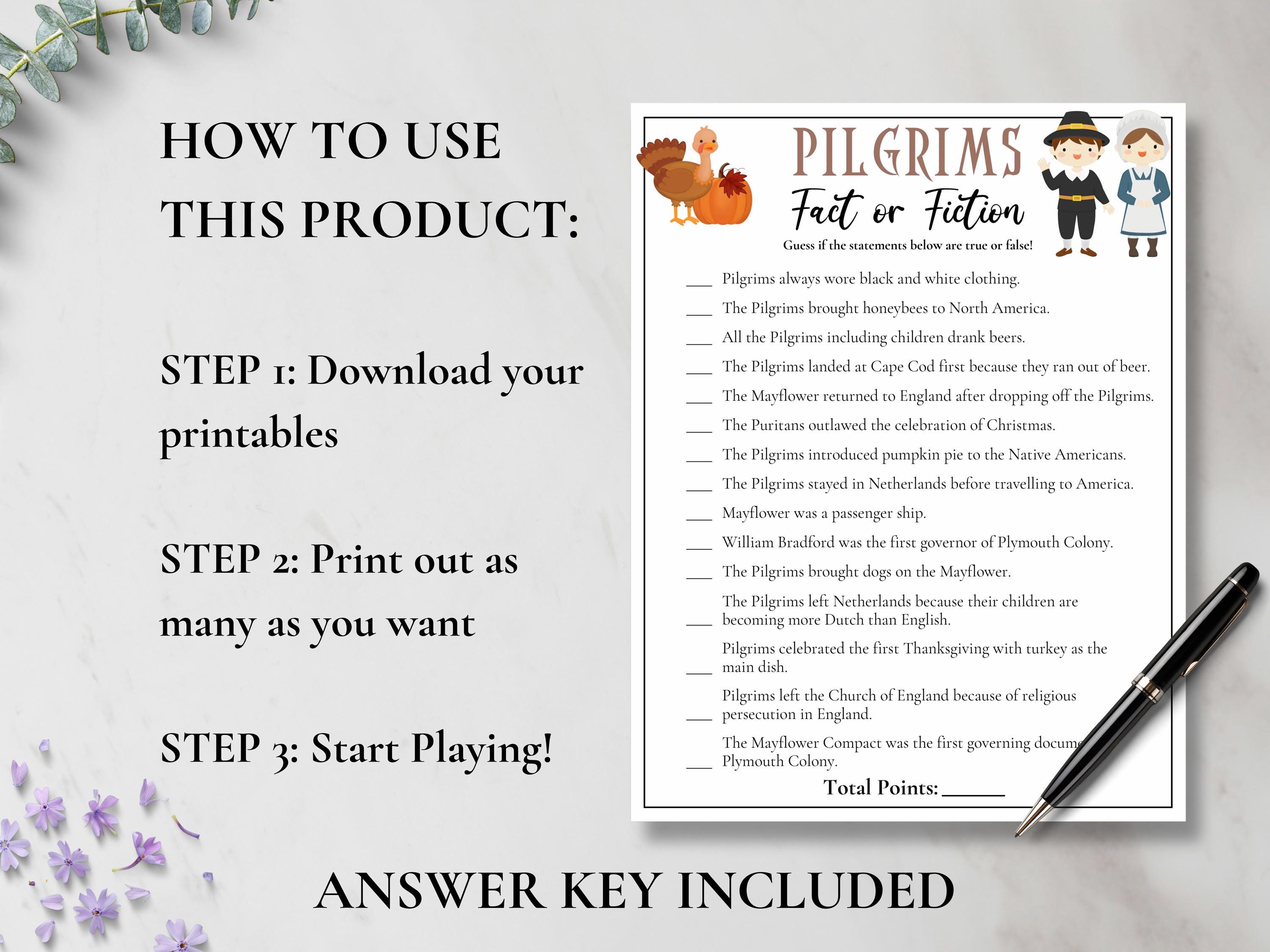 Pilgrims Fact or Fiction Game, Friendsgiving Party Game, Thanksgiving ...